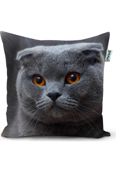 Kedi Desenli 3D Baskılı Dekoratif Kırlent Kılıfı