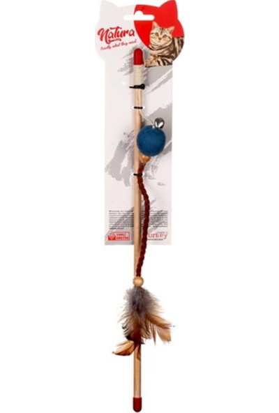 Natura Deri Uçlu Top Kedi Olta Oyuncak 40 cm