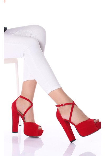 Çnr&Dvs Kırmızı Süet Kadın Abiye Ayakkabı 4015NR