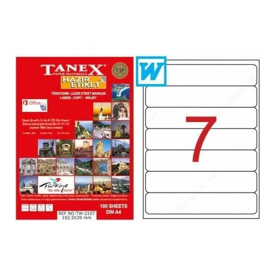 Tanex TW-2107 - 192,5 x 39 mm Laser Etiket 100 Adet Fiyatı