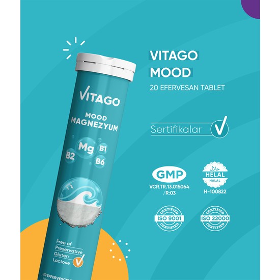 Vitago 20li Mood Magnezyum , Vitamin B1, Vitamin B2 ve Fiyatı