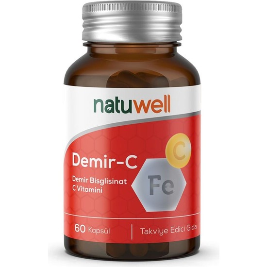 Natuwell Demir-C (Demir Bisglisinat + C Vitamini) 60 Kapsül Fiyatı