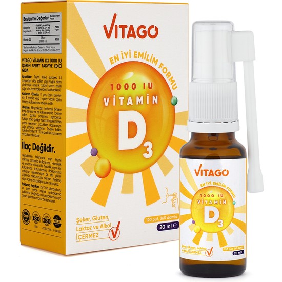 Vitago Daily Vitamin D3 1000 IU 20 ml Sprey ve Damla Takviye Fiyatı