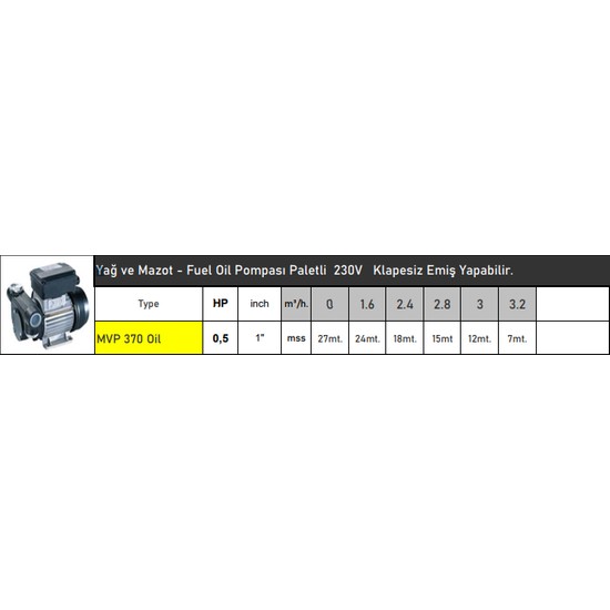 Vortex MVP370 Oil 0.5 Hp Paletli Yağ ve Mazot Aktarma Fiyatı