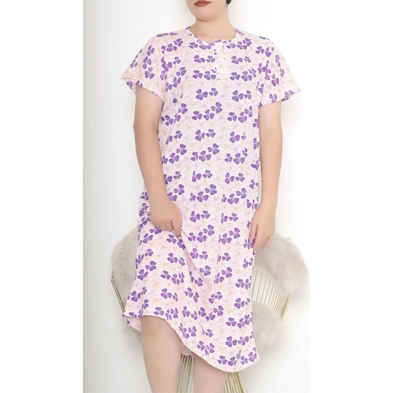 Modaymış Düğmeli Büyük Beden Gecelik Mor - 11459.1050. Fiyatı