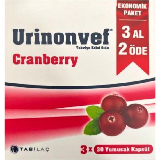 Tab İlaç Urinonvef Cranberry 3 x 30 Kapsül 3 Al 2 Öde Fiyatı