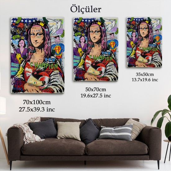 Harita Sepeti Renkli Mona Lisa Banksy Kanvas Tablo, Sokak Fiyatı