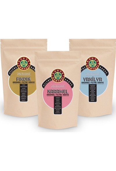 Kahve Dünyası Aromalı Filtre Kahve 250 gr x 3'lü ( Vanilya - Fındık - Karamel )