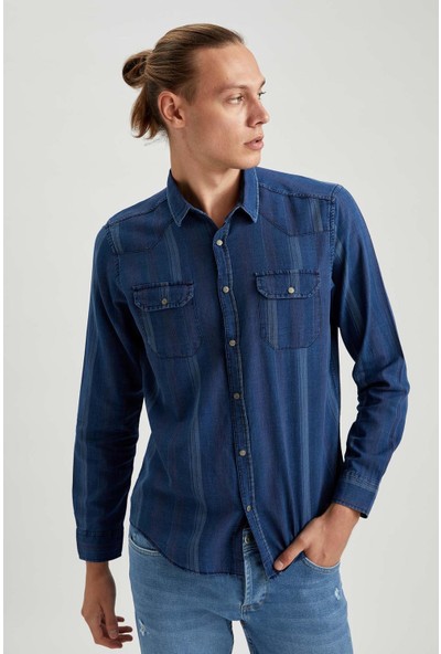 DeFacto Slim Fit Uzun Kollu Jean Gömlek T2116AZ20AU