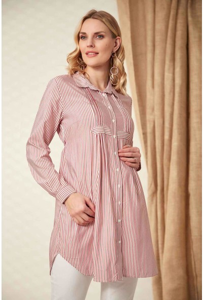 Işşıl O7036-Nervür Çizgili Hamile Viskon Spor Gömlek
