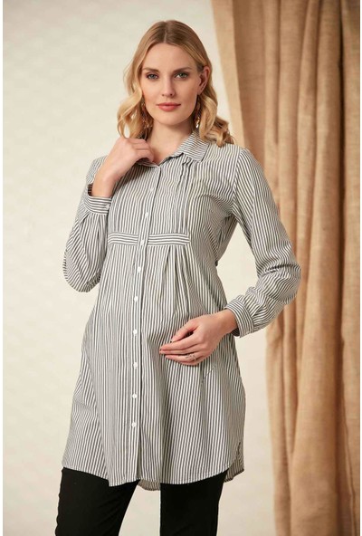 Işşıl O7036-Nervür Çizgili Hamile Viskon Spor Gömlek