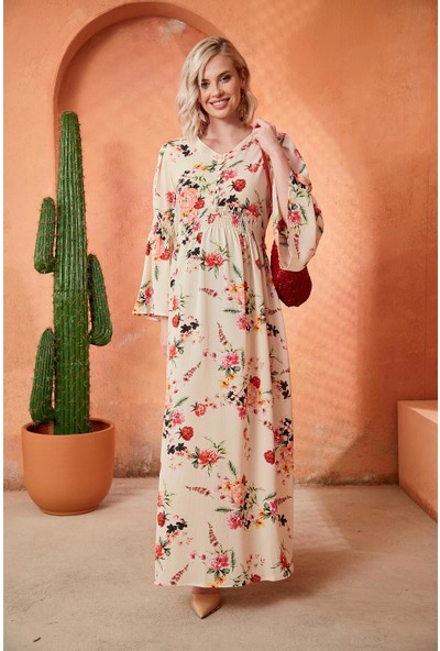 Işşıl O7026-Sıcak Yaz Desen Maxi Hamile Elbise