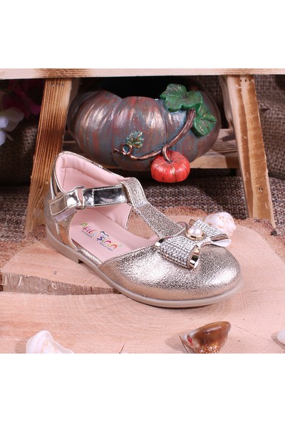 Akıllı Şirin Taş İşlemeli Açık Yazlık Kız Çocuk Ayakkabı Altın