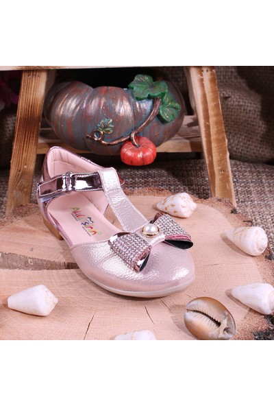 Akıllı Şirin Taş İşlemeli Açık Yazlık Kız Çocuk Ayakkabı Pudra