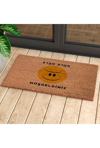 Hediye Sepeti Hoşgeldiniz Güle Güle Sarı Smile Kapı Önü ve Ev Içi Paspas