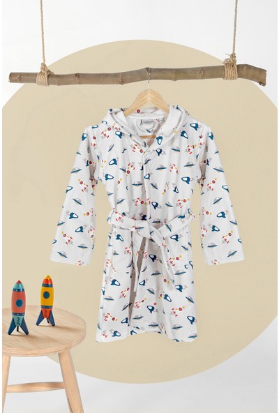 Hamur Space Gri Kapşonlu Bebek Çocuk Bornozu 2-4 Yaş