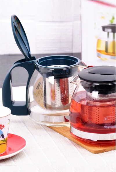 Morponi Demlik Süzgeçli Cam Demlik 700 ml Çay Kahve Bitki Çayı Demliği Siyah