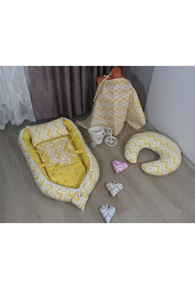 Miniks Pamuklu 5 Parça Kombin Babynest ve Emzirme Önlük Yastık Set Miniks Pamuklu 5 Parça Kombin Babynest ve Emzirme Önlük Yastık Set