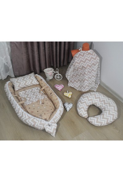 Miniks Pamuklu 5 Parça Kombin Babynest ve Emzirme Önlük Yastık Set Miniks Pamuklu 5 Parça Kombin Babynest ve Emzirme Önlük Yastık Set