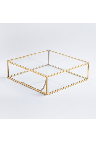 El Crea Designs Dekoratif Kapaklı Cam Takı, Makyaj, Aksesuar Kutusu Gold Pirinç Brass 28X28X8CM El Crea Designs Dekoratif Kapaklı Cam Takı, Makyaj, Aksesuar Kutusu Gold Pirinç Brass 28X28X8CM