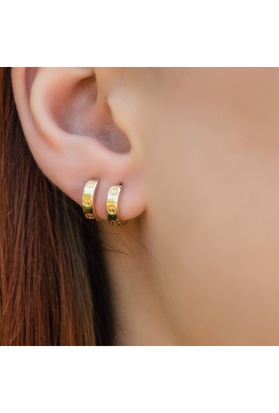 Ayyıldız Mücevherat Ayyıldız Kadın Çivi Desenli Küçük Altın Halka Küpe