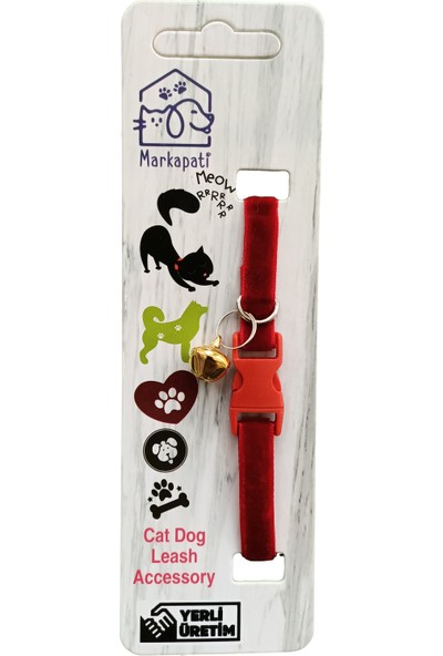 Marka Pati Kedi Boyun Tasma Kadife Yumuşak Doku Ayarlanabilir Zilli Kırmızı Marka Pati Kedi Boyun Tasma Kadife Yumuşak Doku Ayarlanabilir Zilli Kırmızı