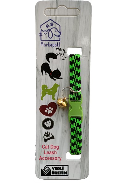 Marka Pati Kedi Boyun Tasması Lastikli Esnek ve Desenli Yeşil Siyah