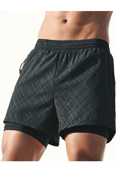 Buyfun Erkek 2 1 Koşu Şort ile Cepler Sıkıştırma Liner Gym