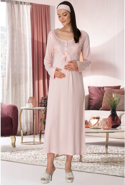 Mecit 5343 Dantelli Pudra Hamile Lohusa Gecelik