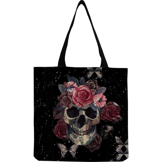 Masoffy1 HM6653 Kafatası Gül Kelebek Baskı Tote Özel Pretty Fiyatı