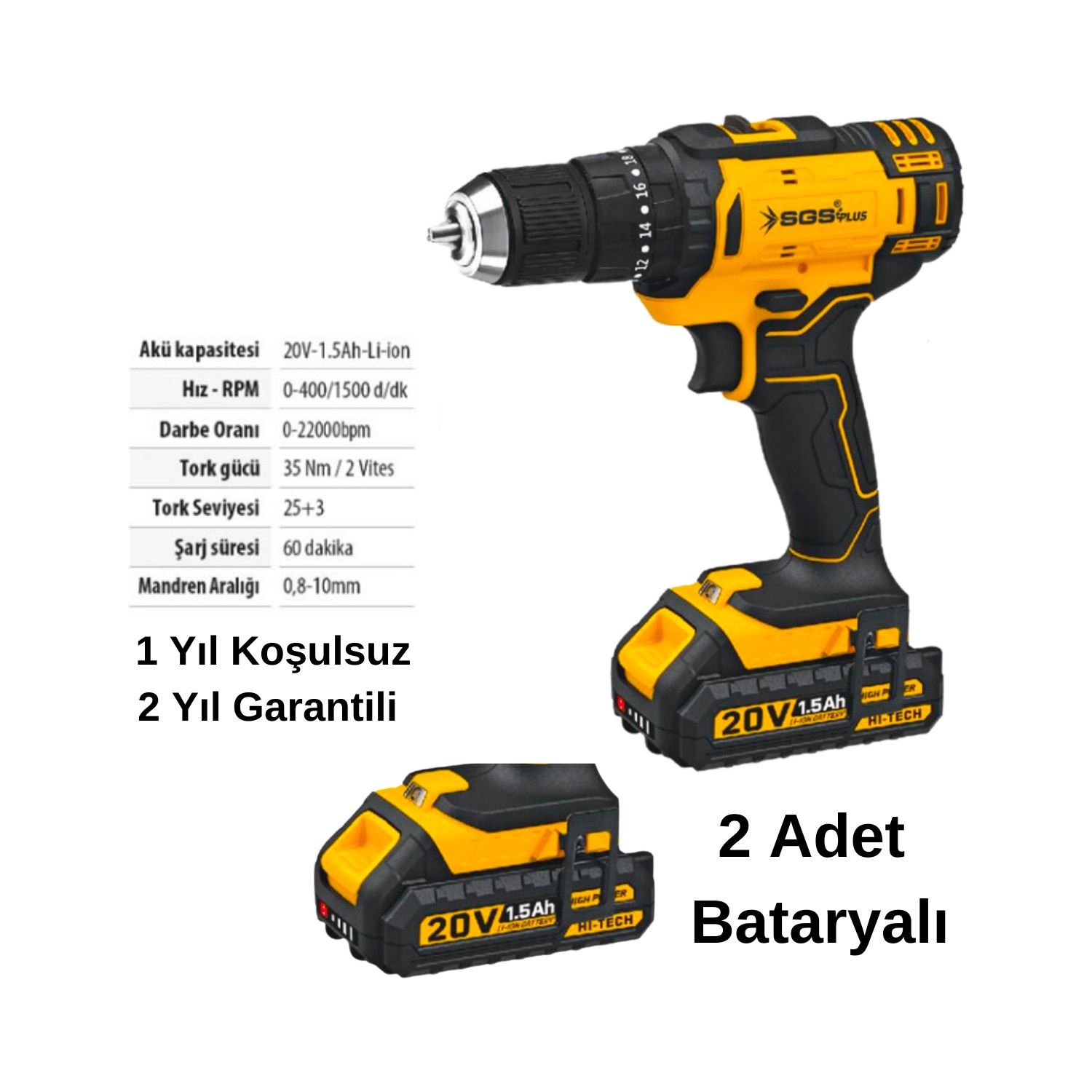 Sgs Akülü Darbeli Matkap Seti Çift Akülü 20 Volt -1.5 Amper Fiyatı