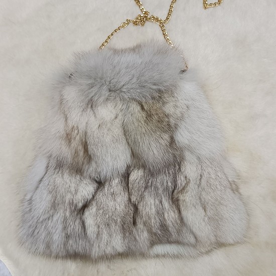 Büyük Gri Kadınlar Gerçek Tilki Kürk Çanta Moda Uzun Kemer Fiyatı