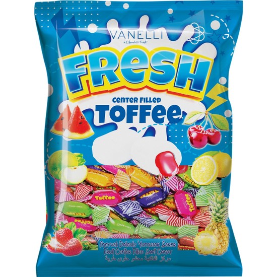 Vanelli Fresh Toffee Meyveli Dolgulu Yumuşak Şeker - Poşet Fiyatı