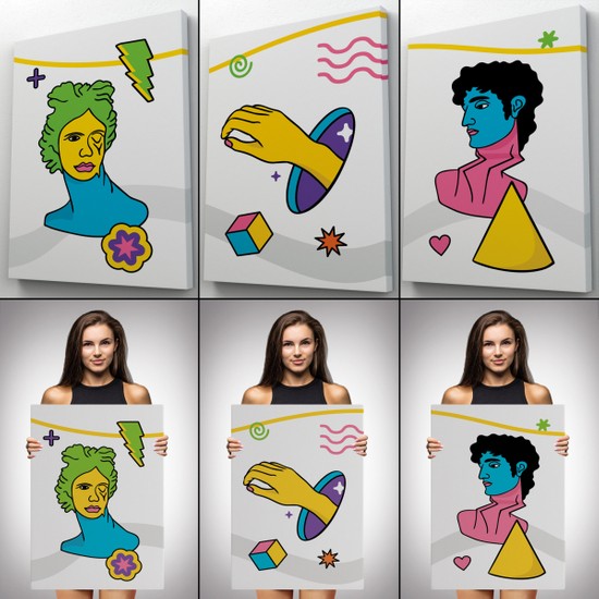 Winta Shop Pop Art Renkli Dekoratif Duvar Tablosu Üçlü Fiyatı