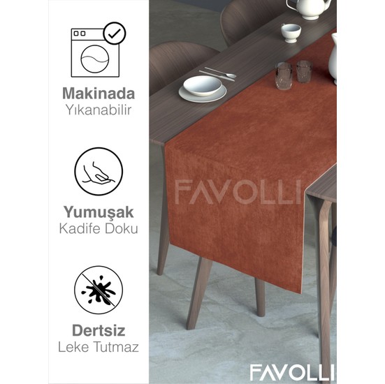 Favolli Kiremit Rengi Kadife Dokulu Runner Dream Series 40 x Fiyatı
