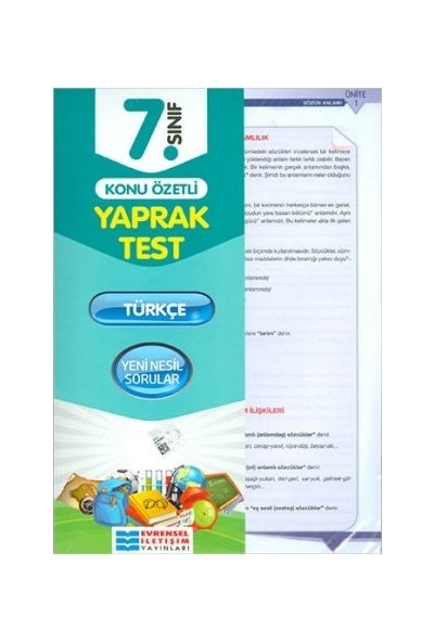 Evrensel 7.Sınıf Türkçe Konu Özetli Yaprak Test Evrensel 7.Sınıf Türkçe Konu Özetli Yaprak Test