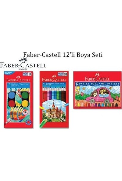 Faber-Castell 3'lü Boya Seti 12'li Sulu - Kuru ve Pastel Boya