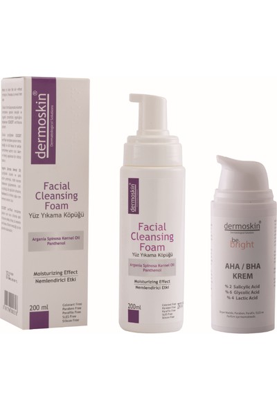 Dermoskin Yüz Temizleme Köpüğü 200 ml + Leke Giderici Be Bright Aha/bha Krem 33 ml 2'li