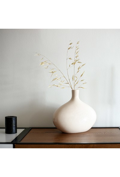 Beige And Stone Crackle Vazo Dekoratif Obje (Büyük Boy)