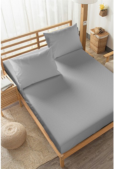 Miss Royal Çift Kişilik Lastikli Çarşaf Takımı Ranforce Puantiyeli -Gri 160 x 200 cm