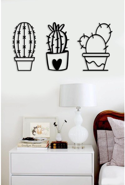 Hediye Kumsalı Ahşap 3'lü Kaktüs Dekorasyon Tablo