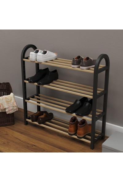 Etraders Siyah Ahşap Çubuklu 4 Katlı Masif Ayakkabılık Etraders Siyah Ahşap Çubuklu 4 Katlı Masif Ayakkabılık