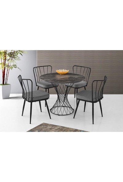Modern Mermer Desen Yuvarlak Mutfak Masası ve 4 Adet Sandalye Modern Mermer Desen Yuvarlak Mutfak Masası ve 4 Adet Sandalye