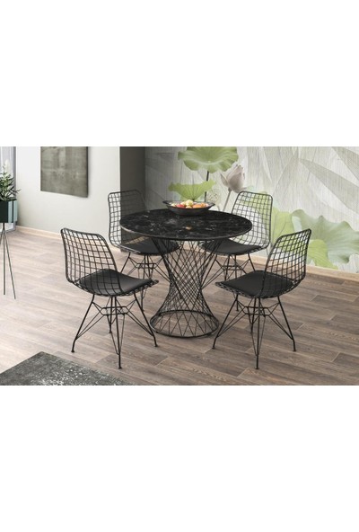 Yuvarlak Mutfak Masası ve 4 Adet Sandalye 90CM Mermer Desen Yuvarlak Mutfak Masası ve 4 Adet Sandalye 90CM Mermer Desen
