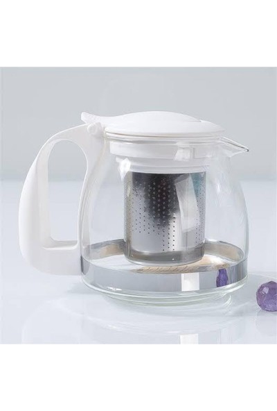 Yakut 1250 ml Beyaz Çelik Süzgeçli Cam Demlik Yakut 1250 ml Beyaz Çelik Süzgeçli Cam Demlik