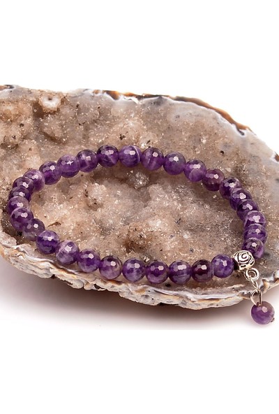Taş Sandığı Ametist Taşı Bileklik ( 6 mm )