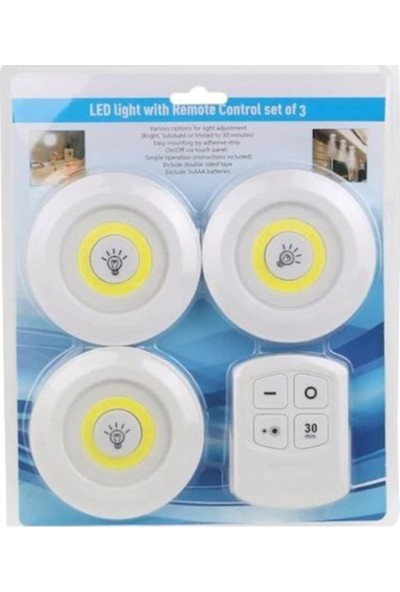 Wagen Uzaktan Kumandalı Yapışkanlı Kablosuz Pilli LED 3'lü Spot Lamba Wagen Uzaktan Kumandalı Yapışkanlı Kablosuz Pilli LED 3'lü Spot Lamba