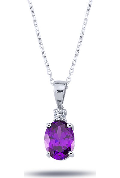 Lova Pırlantalı Oval Ametist Kolye Lova Pırlantalı Oval Ametist Kolye