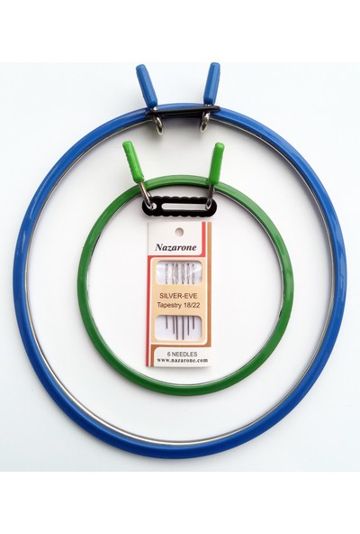 Nazarone Çelik Kasnak 2'li Büyük 21 cm Küçük 14 cm + Etamin Iğnesi