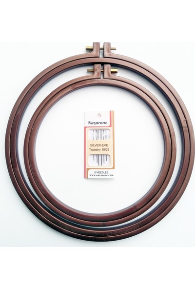 Nazarone Plastik Vidalı Kasnak 2'li Büyük 25 cm Küçük 19,5 cm + 6'lı Etamin Iğnesi